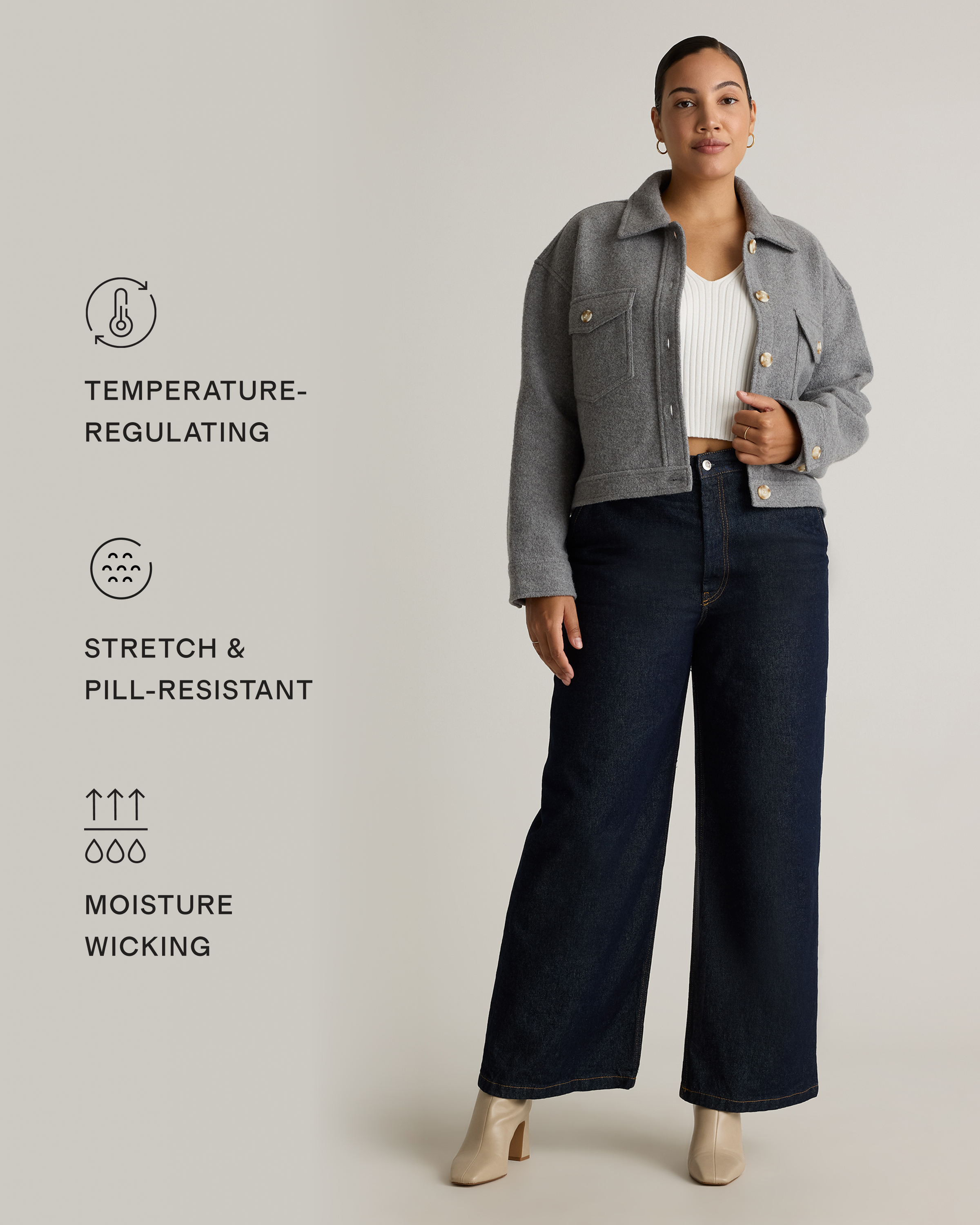 QUINCE Merino Wool Cropped Shirt Jacket